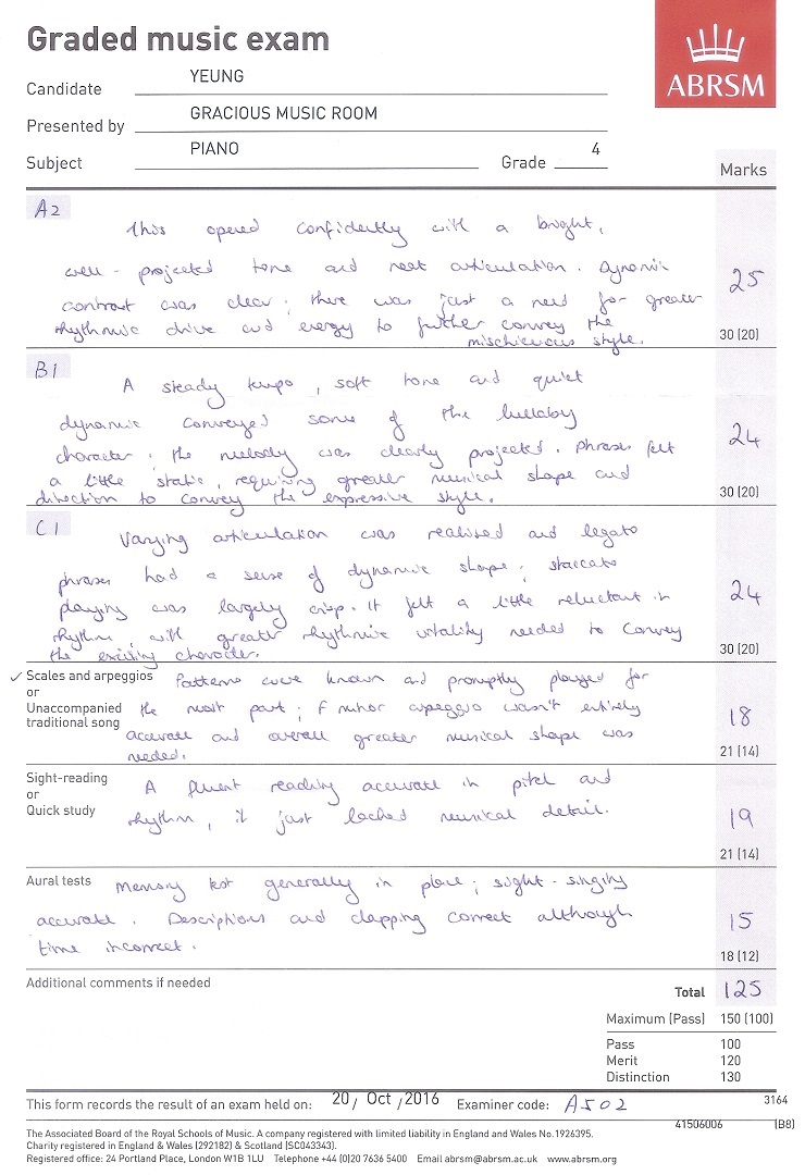學生成績 – Gracious Music Room